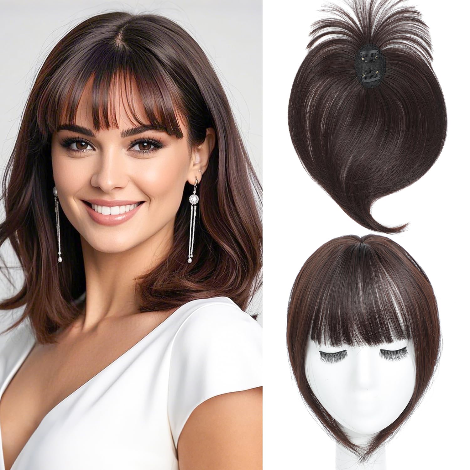 Amazon.com : WKCT Hair Topper with Bangs Clip, 360° 3D Cover Hair ...