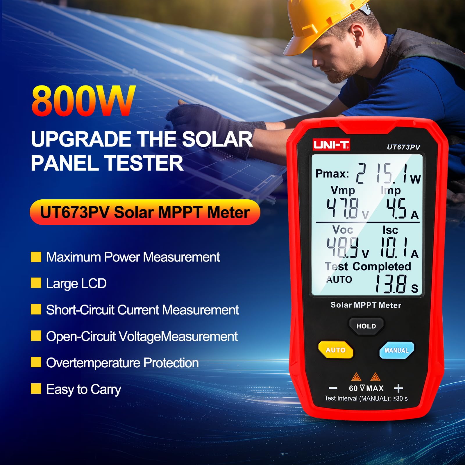 Snapklik.com : UT673PV Solar Panel Tester, Solar MPPT Meter, 800W ...