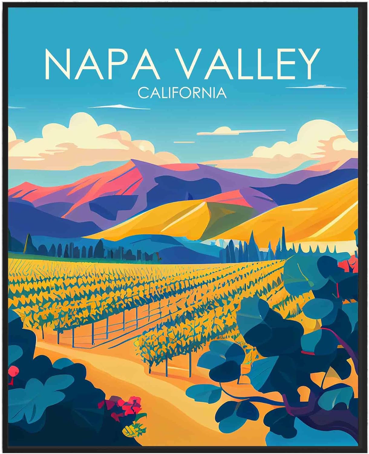 Amazon.com: Napa Valley Poster Art Print, California Retro City ...