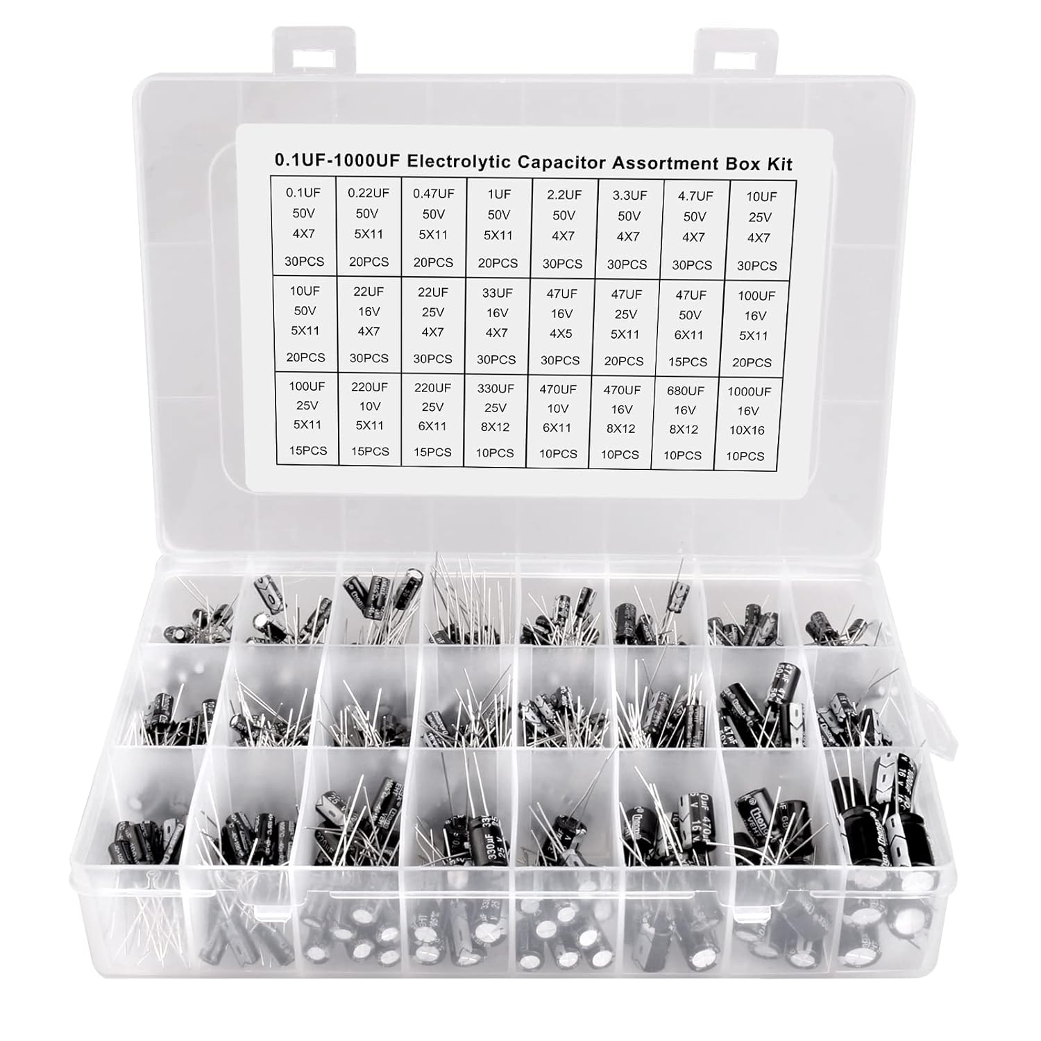 500pcs Electrolytic Capacitor Assortment Kit, YUEONEWIN 24Value 0.1uF ...