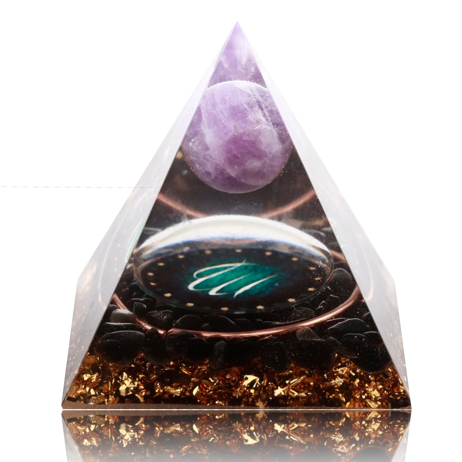 12 Zodiac Orgone Crystal Pyramid, Natural Amethyst with Obsidian ...