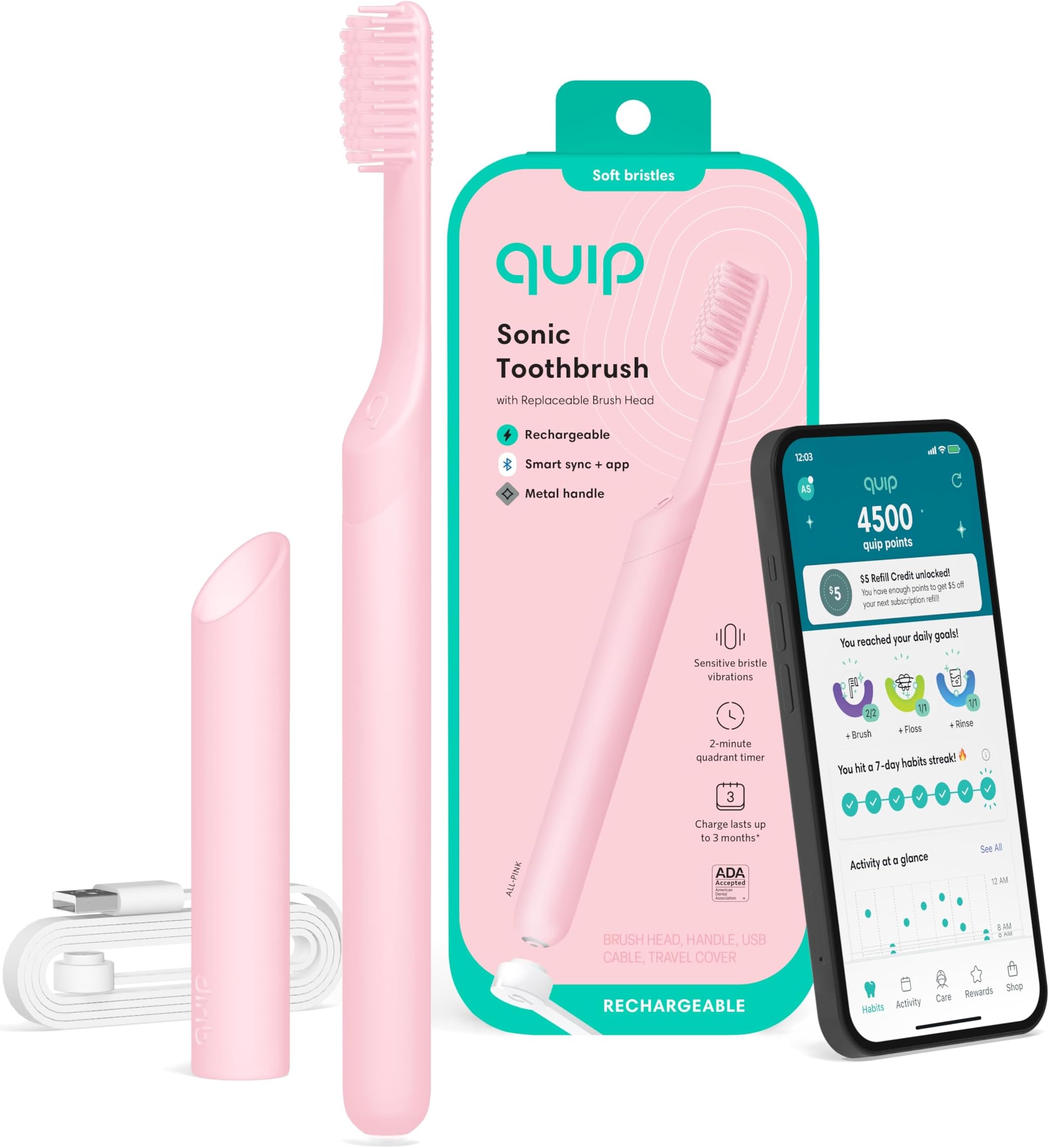 Amazon.com: Quip Rechargeable Smart Sonic Toothbrush for Adults - Timed ...