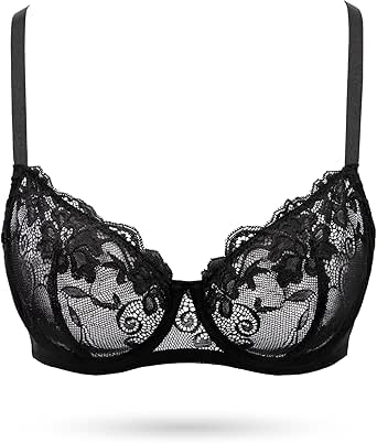 Joktty Women's Balconette Lace Bra Sexy Unlined Sheer Bras Demi See ...