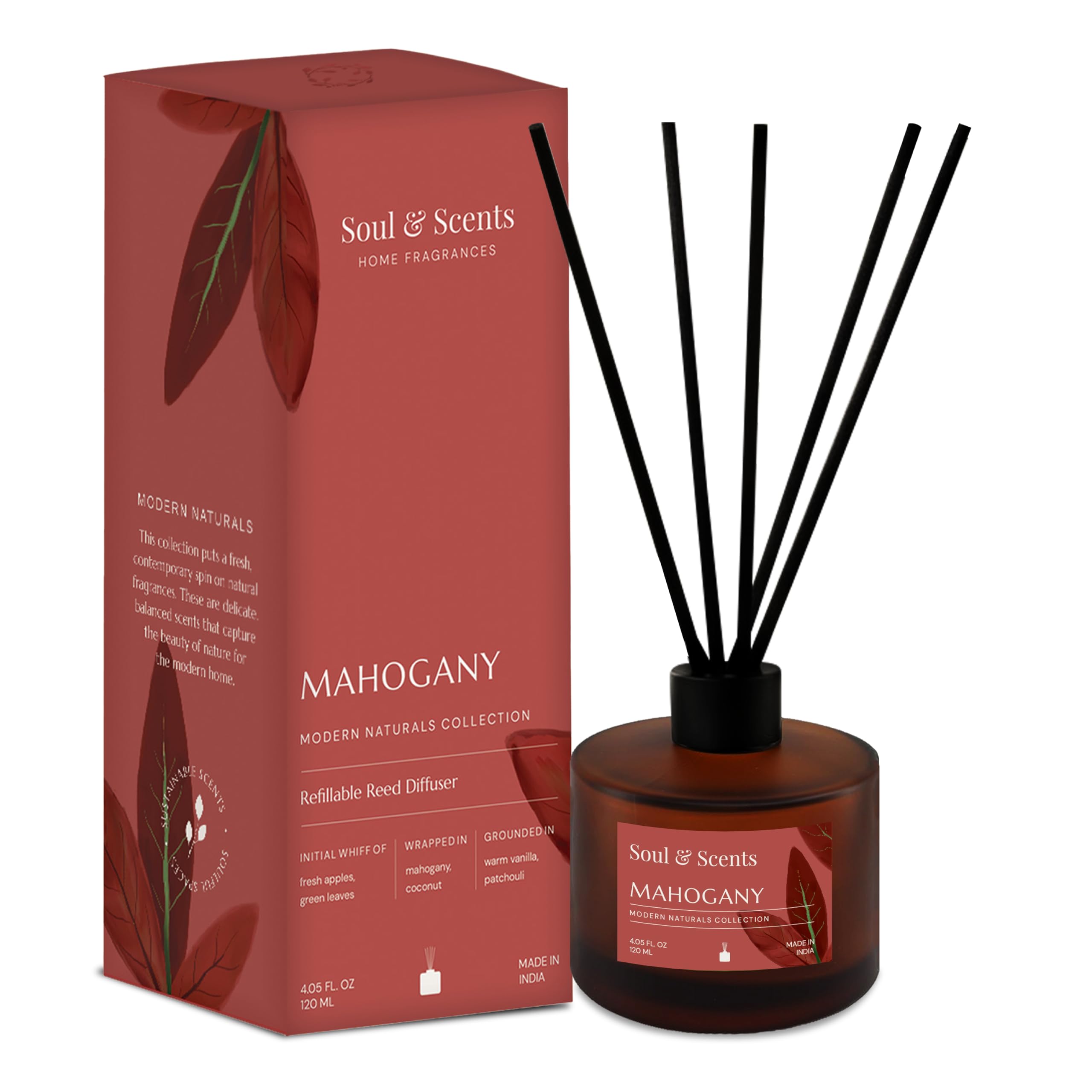 Soul & Scents Premium Mahogany Reed Diffuser Set | Free 6 Fiber Reed ...
