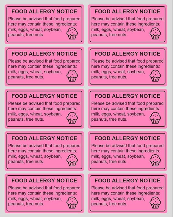 Amazon.com : 1x2 inch 500PCS Food Allergy Warning Labels Allergies ...