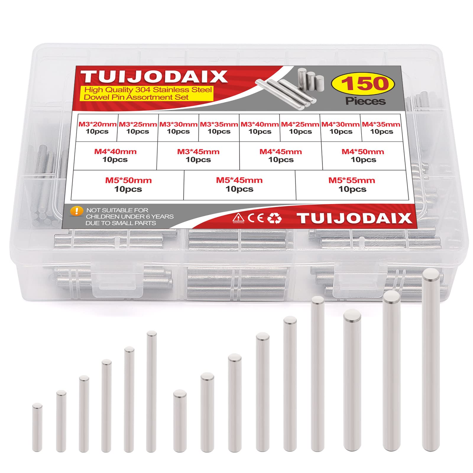 Snapklik.com : 150Pcs 15 Kinds M3 M4 M5 304 Stainless Steel Dowel Pin ...