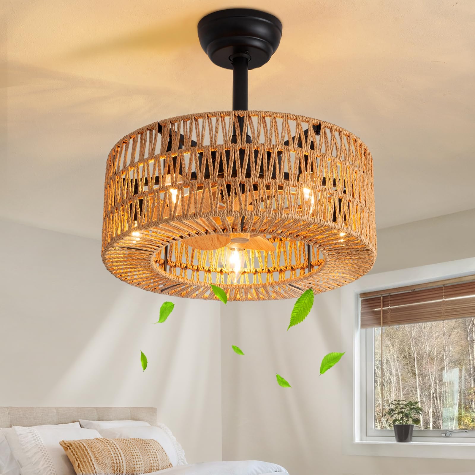 Amazon.com: SHIHOT Boho Caged Ceiling Fan with Light Flush Mount, 20 ...