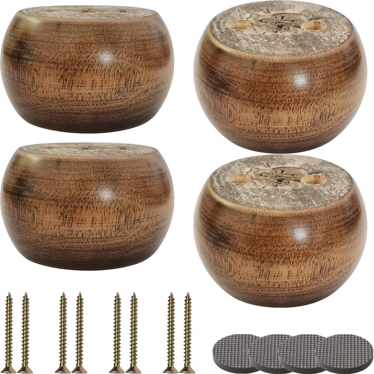 Amazon.com: 30mm Height Pack of 4 Black Eucalyptus Wood Round Bun ...