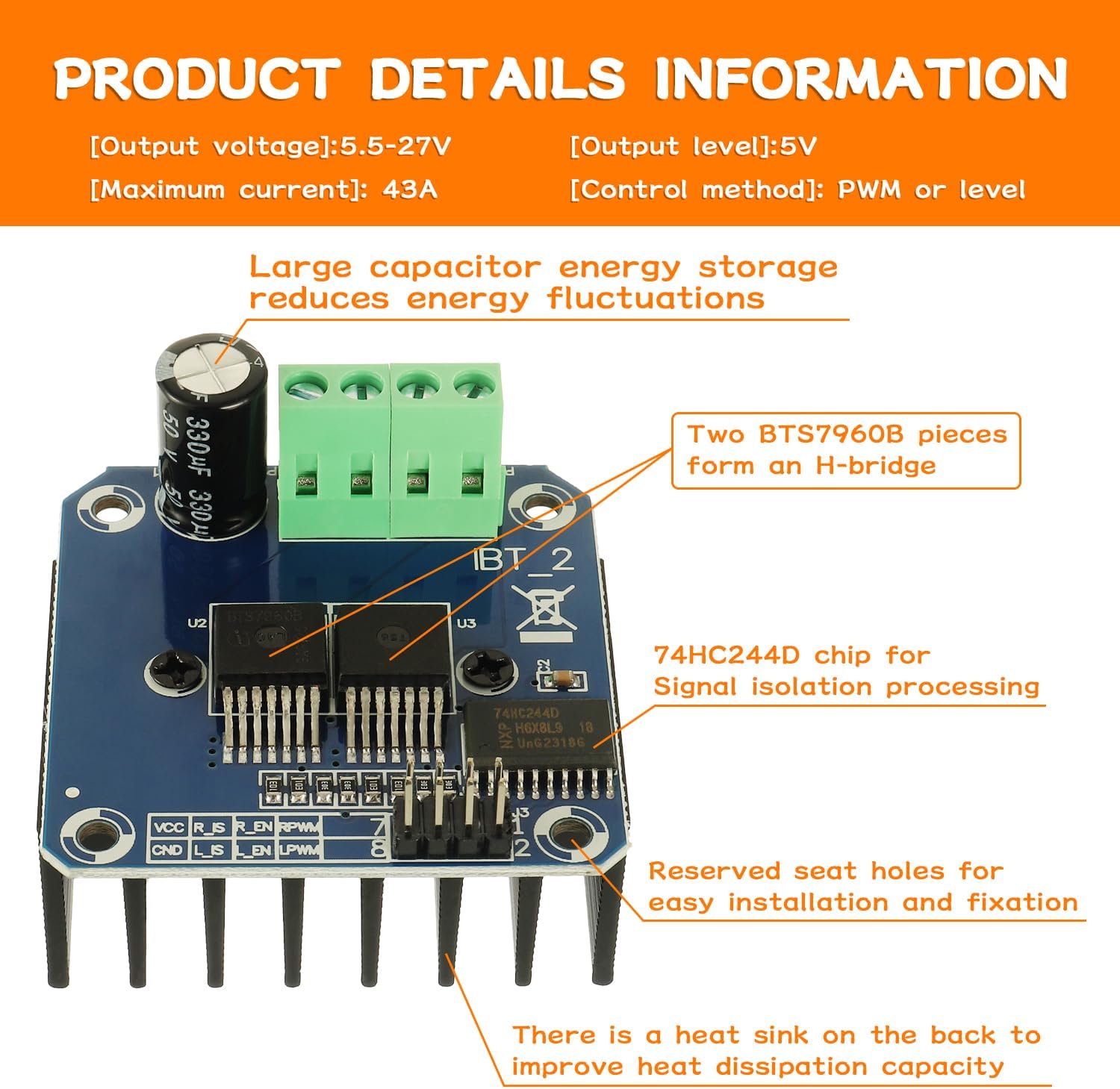 HUAREW BTS7960 43A de alta potencia Smart Car Motor Driver Module ...