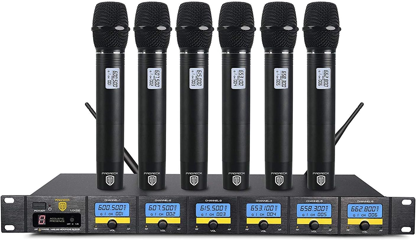 Amazon.com: PRORECK MX66 6-Channel UHF Wireless Microphone System with ...