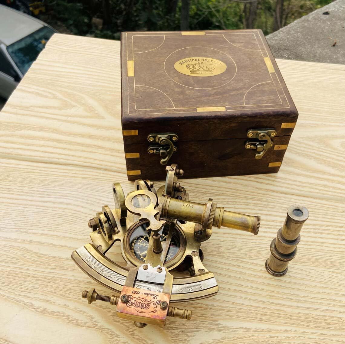 Amazon.com: Compass with Sextant - Engraved Nautical Real Sextant ...