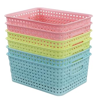 Eudokky Plastic Colored Storage Baskets, Small Woven Baskets Set of 6 ...
