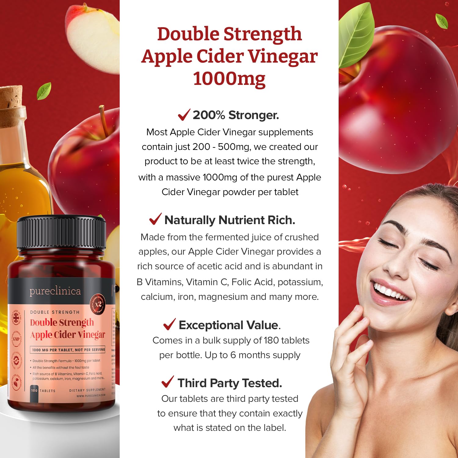 Snapklik.com : Pureclinica Double Strength Apple Cider Vinegar 1000mg X ...