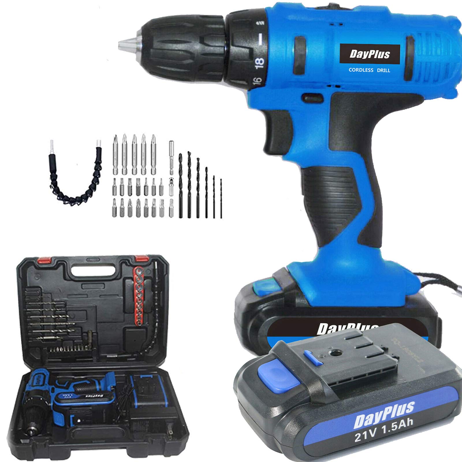 Power Tools Drill Driver Kit 21V Cordless Drill with 2xLi-on Battery ...