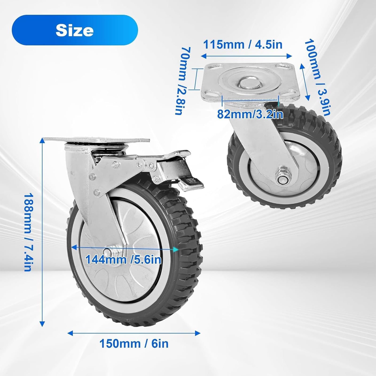 Snapklik.com : 6 Inch Heavy Duty Caster Wheels Set Of 4, (2 Brake ...