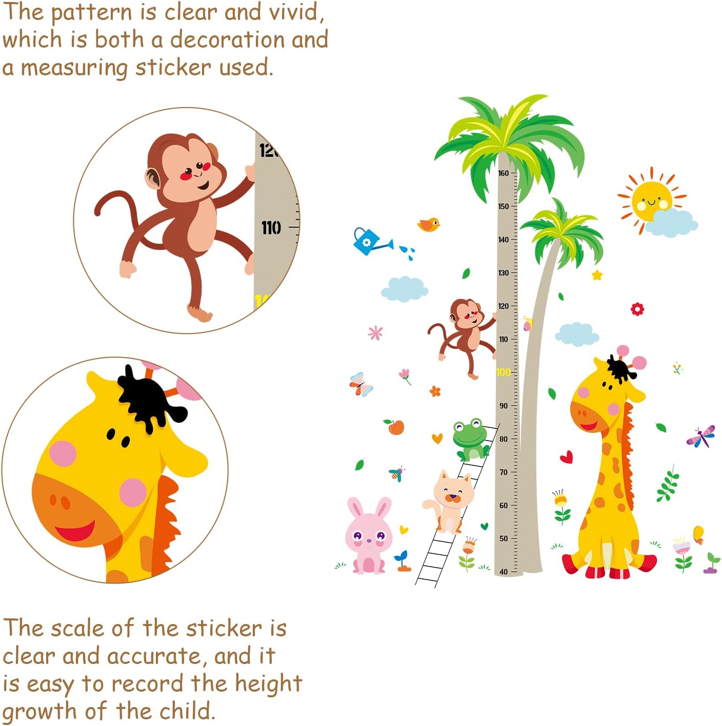 SUPERDANT 3 PCS/set Height Chart Coconut Giraffe Height Chart Sun ...