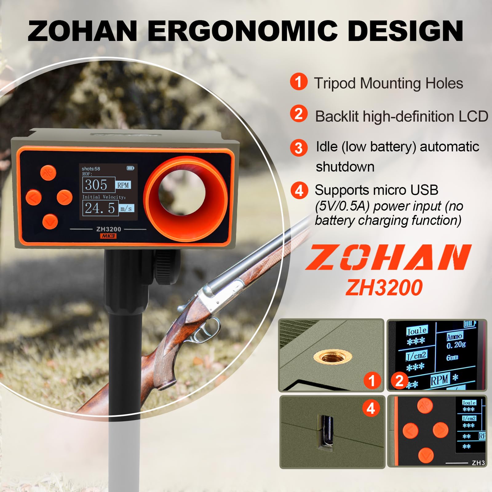 Snapklik.com : ZOHAN ZH3200 Airsoft Chronograph, Gun Speed Tester BBS ...