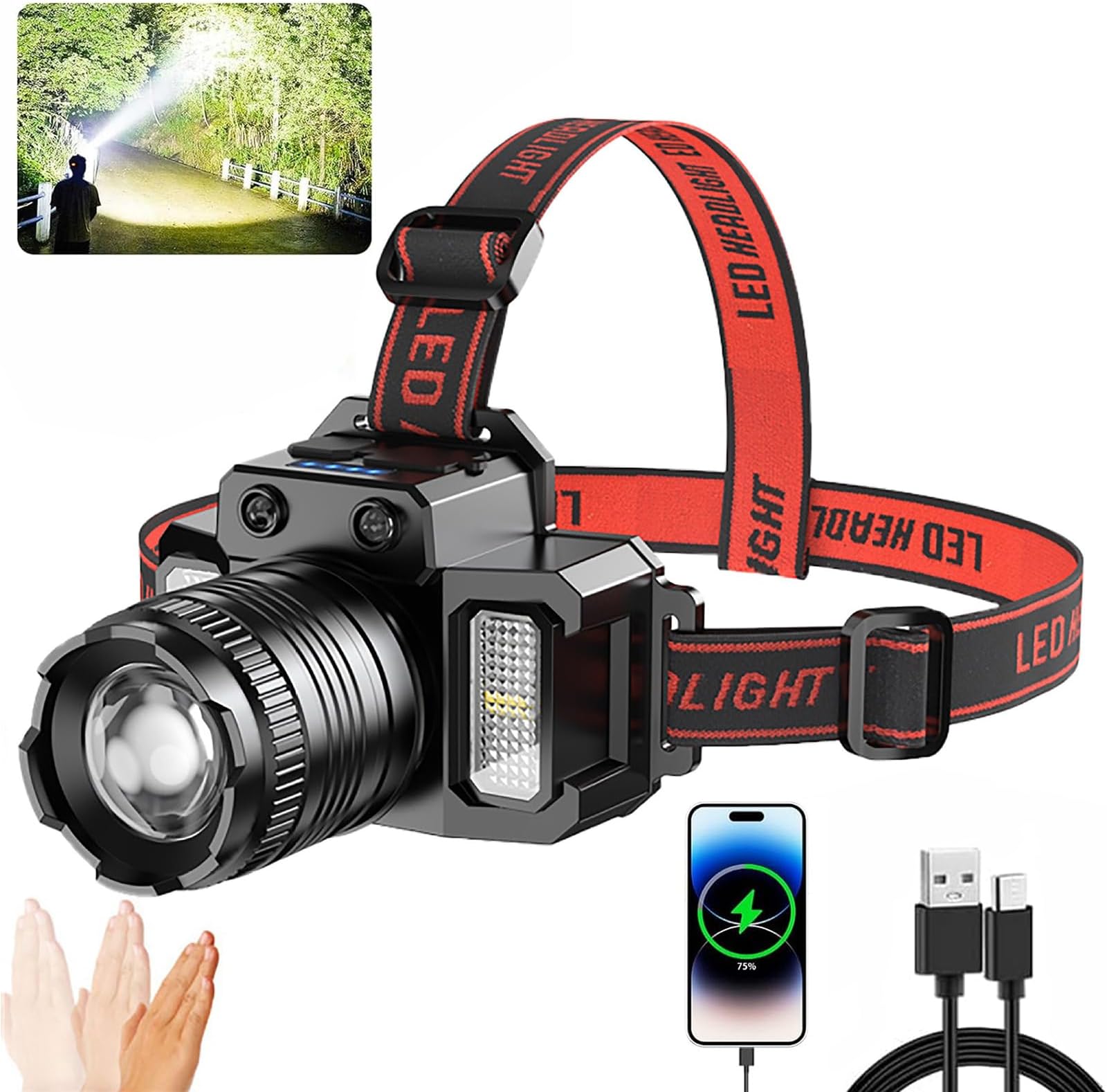 Amazon.com: FYD Headlamp Rechargeable, Super Bright Head Lamp with ...
