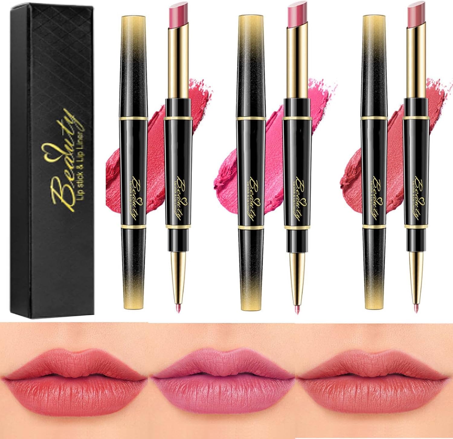 Amazon.com : OWER Double-Ended Auto-Rotating Lip Liner, 2 in 1 Lipstick ...