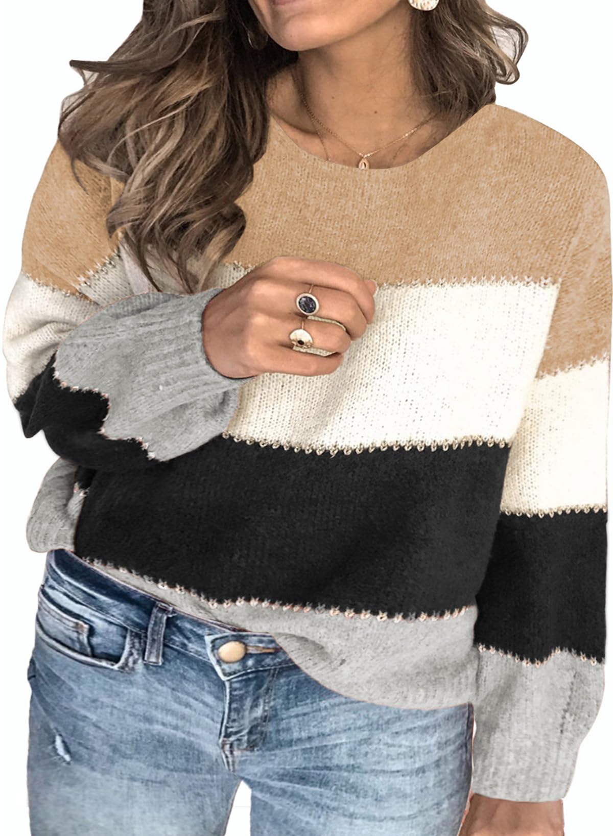 Eytino Womens Plus Size Sweaters Casual Long Sleeve Crewneck Color ...