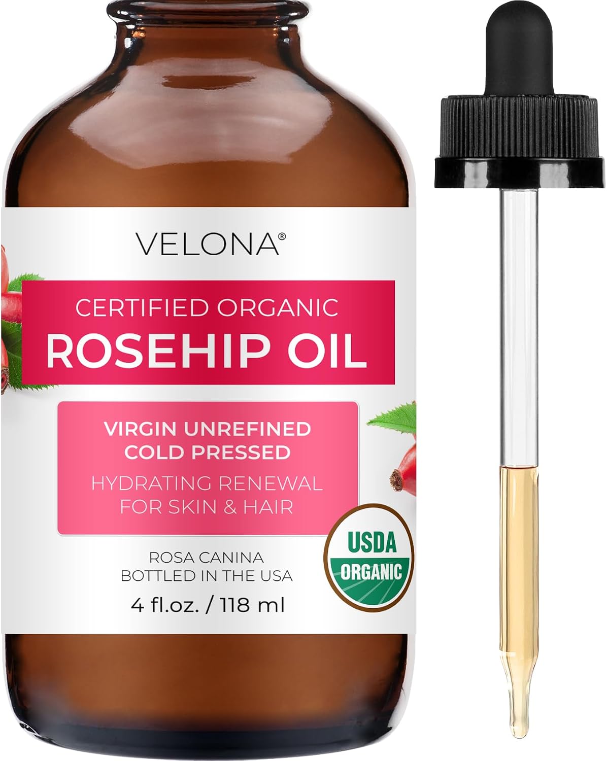 Amazon.com: velona Rosehip Oil USDA Certified Organic - 4 oz | 100% ...