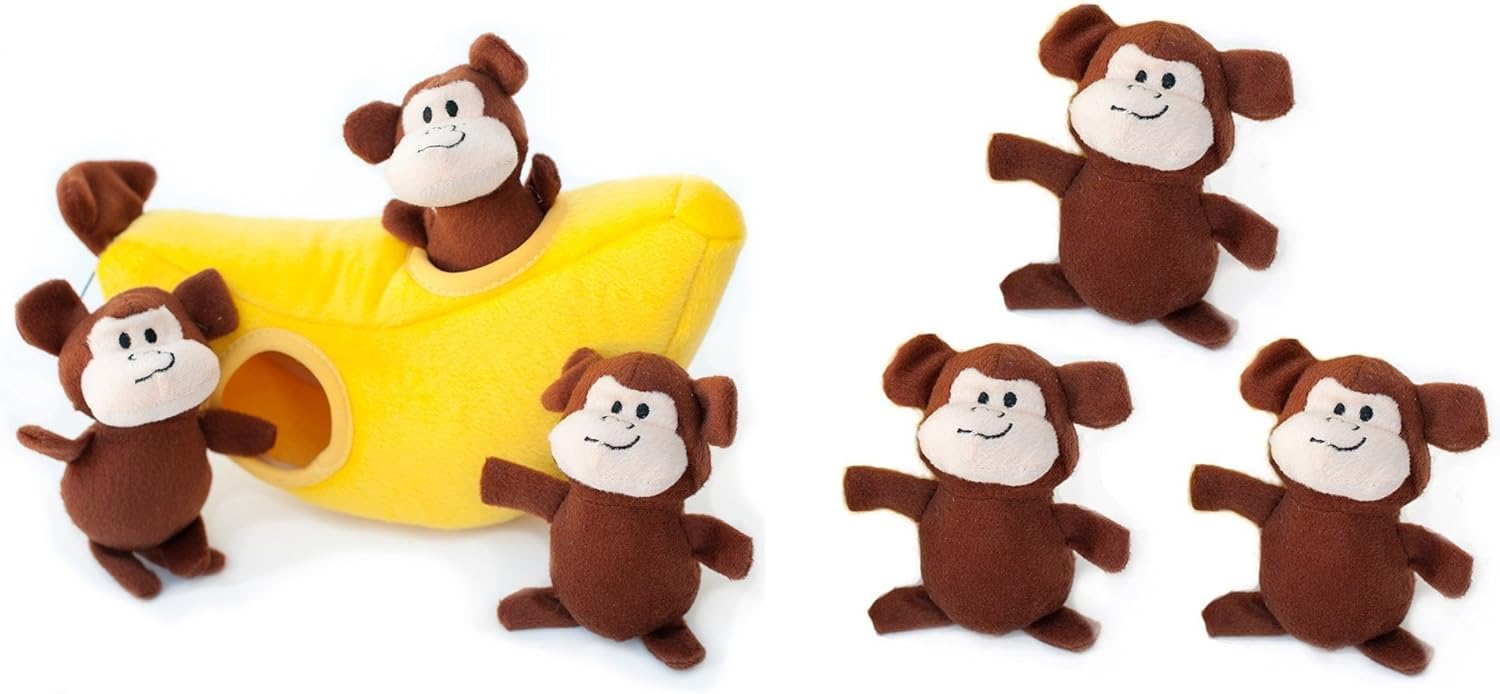 Amazon.com: ZippyPaws Monkey 'n Banana with 3 Monkeys, Plus 3 Extra ...