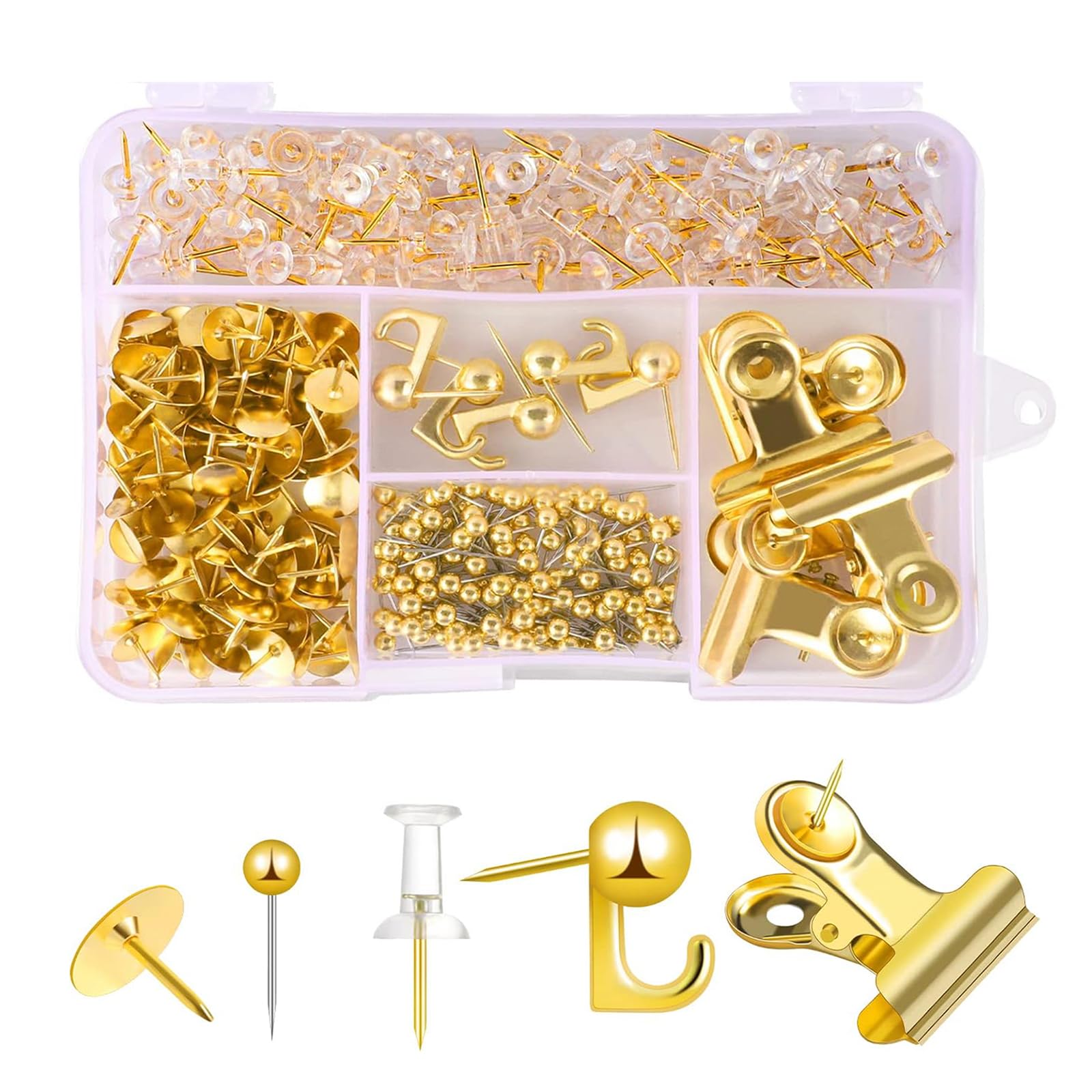 Snapklik.com : RZJZGZ 310 Pcs Gold Push Pins Set Decorative Pins For ...