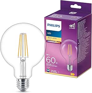 Philips LED Premium Classic G95 Globe Light Bulb [E27 Edison Screw] 7W - 60W Equivalent, Warm ...