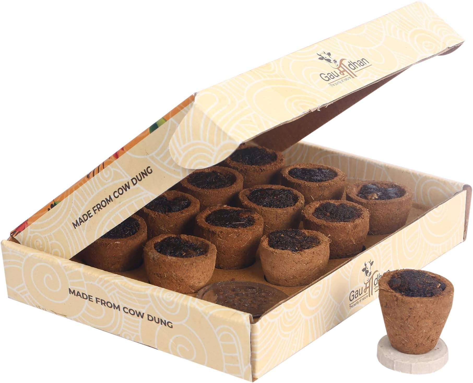Nytarra Hawan Cups with Holder, Cow Dung Outer Shell Havan Cup, Natural ...