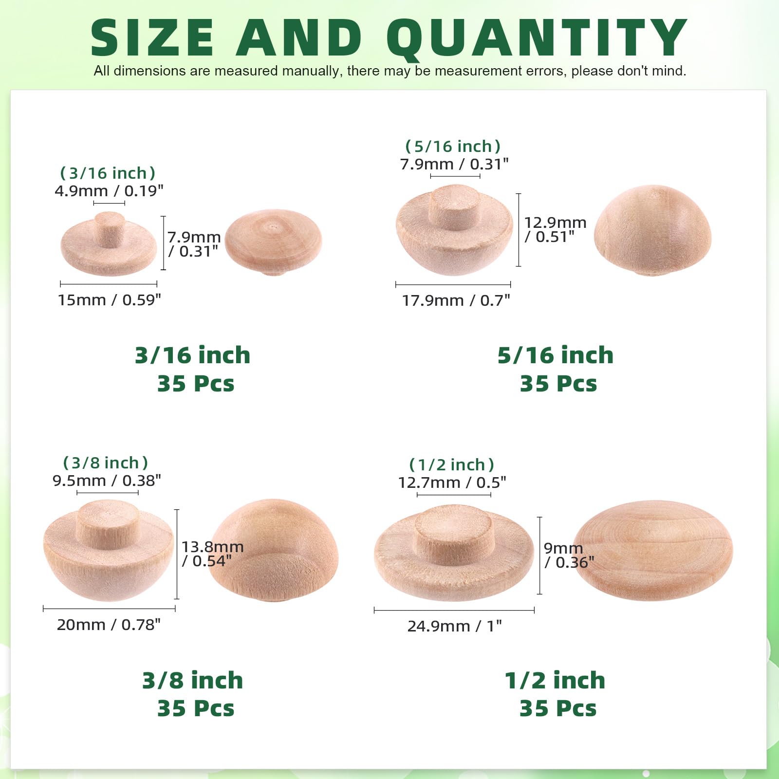 Snapklik.com : 140Pcs 4 Sizes Wooden Hole Plugs Assortment Set, 3/16" 5 ...