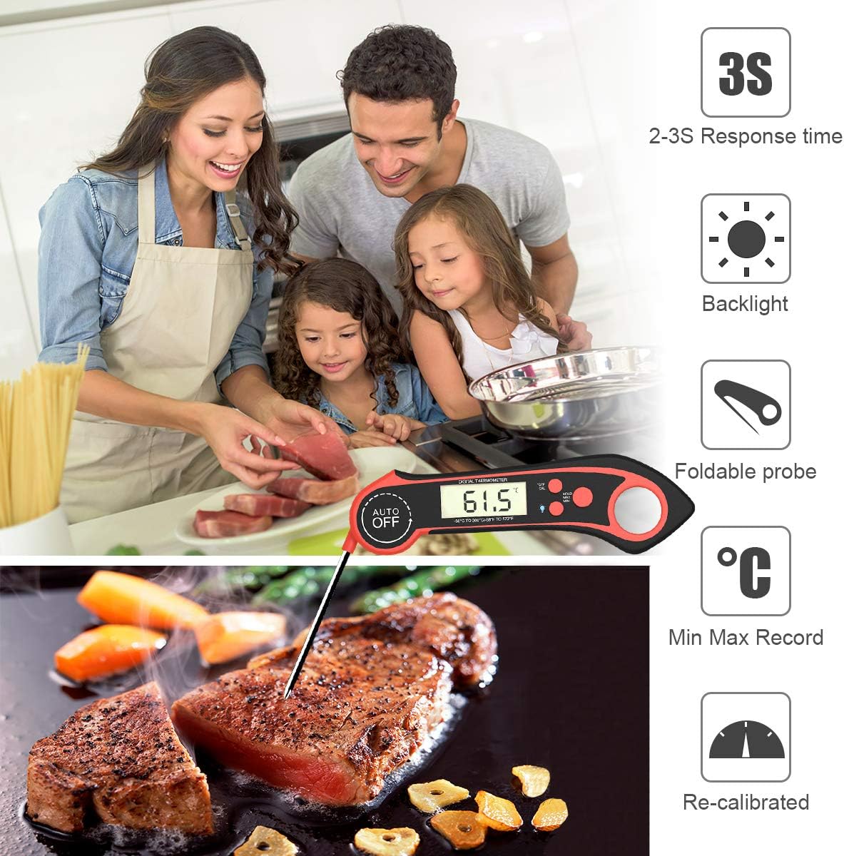 Review Digital Meat Thermometer Waterproof, 3s Instant Read Digital ...