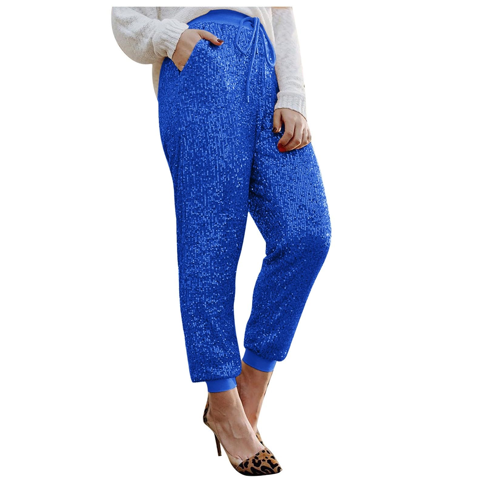 Party Wear Bottoms YOOJOO Women's Sparkly Sequin Sweatpants - Hip Hop ...