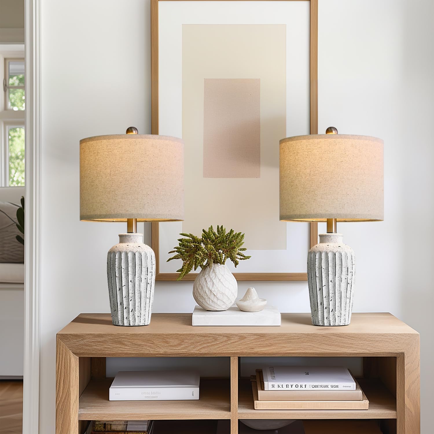 PORTRES 20" Farmhouse Ceramic Table Lamp Set of 2 for Bedroom,Vintage ...