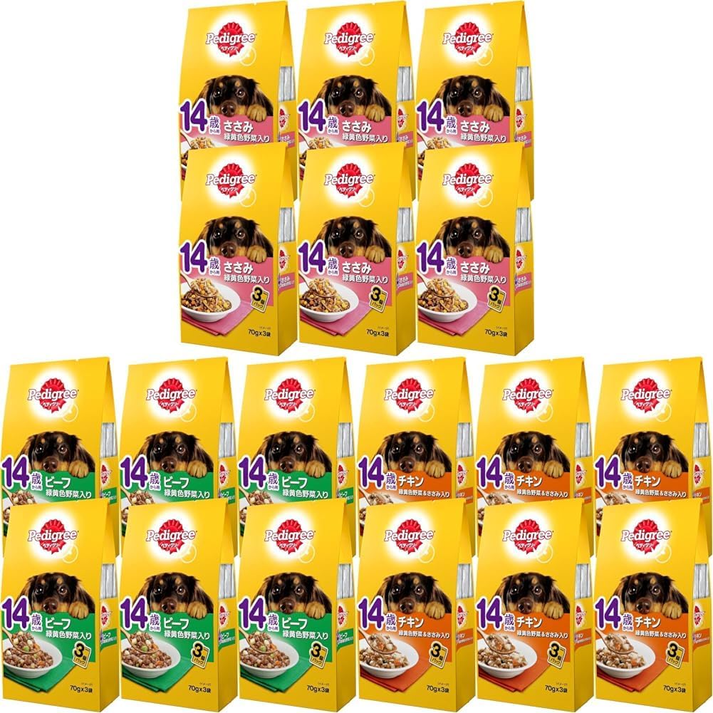 Amazon.co.jp: 【セット買い】ペディグリー シニア犬 14歳から用 ささみ&緑黄色野菜 210g(70g×3袋)×6個 [ドッグフード・パウチ] + ペディグリー シニア犬 14歳 ...