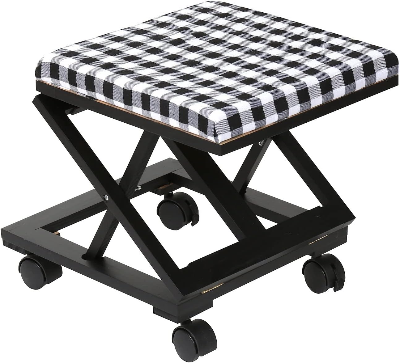 Amazon.com: Etna Buffalo Plaid Folding Foot Rest Wooden Rolling Office ...
