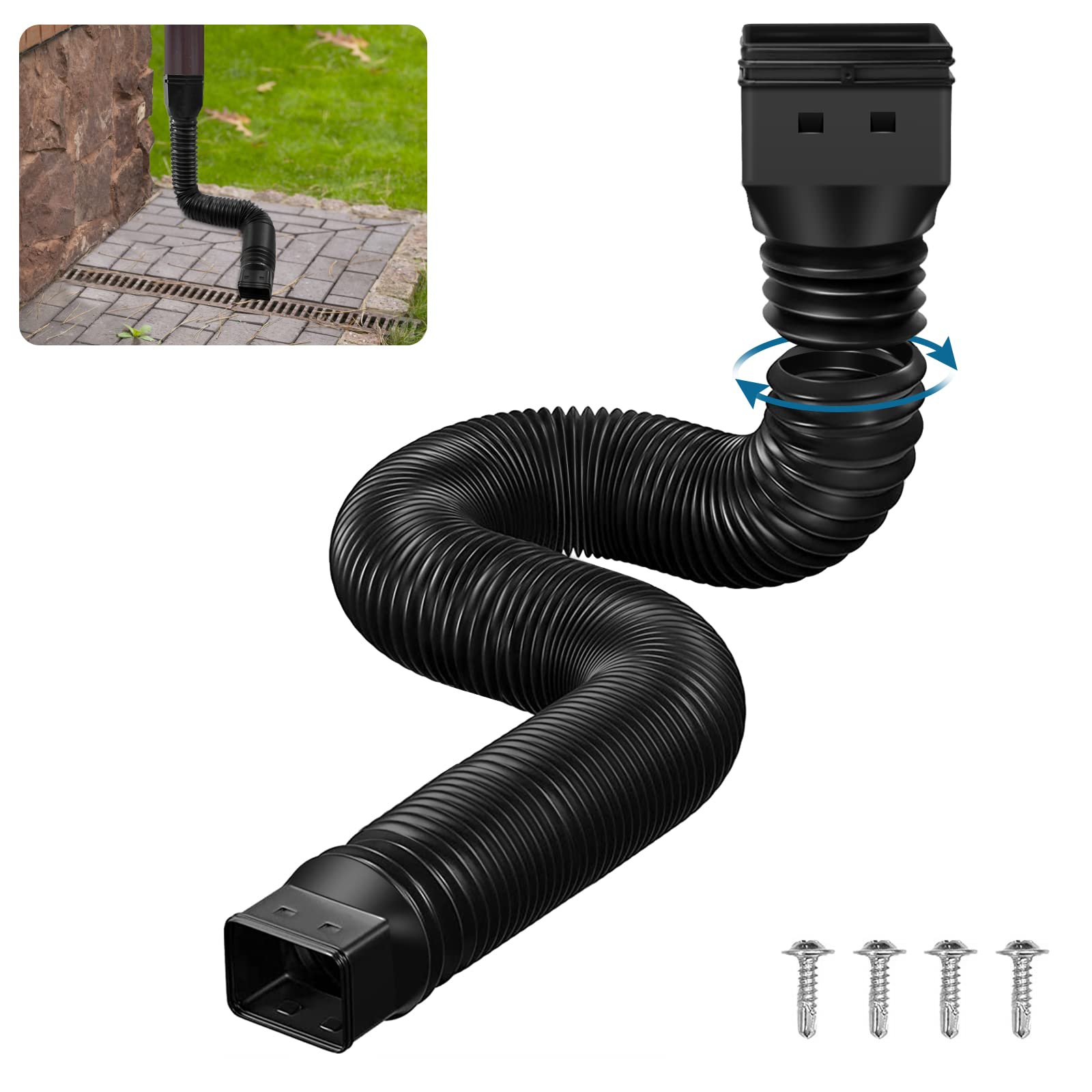 Rain Gutter Downspout Extension Flexible Down Spout Extender, Black ...