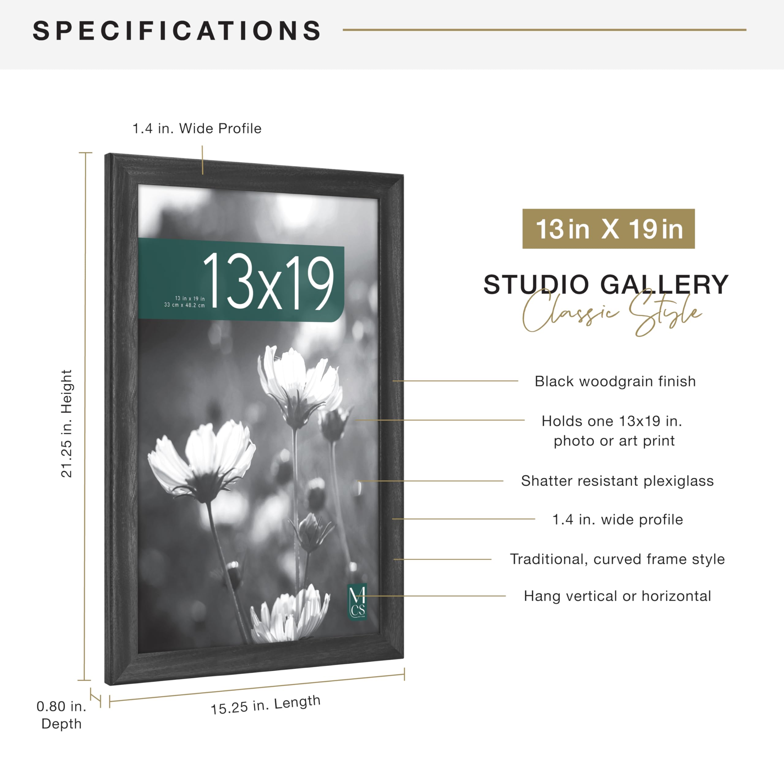 Snapklik.com : MCS Studio Gallery Classic 13x19 Picture Frame Black ...