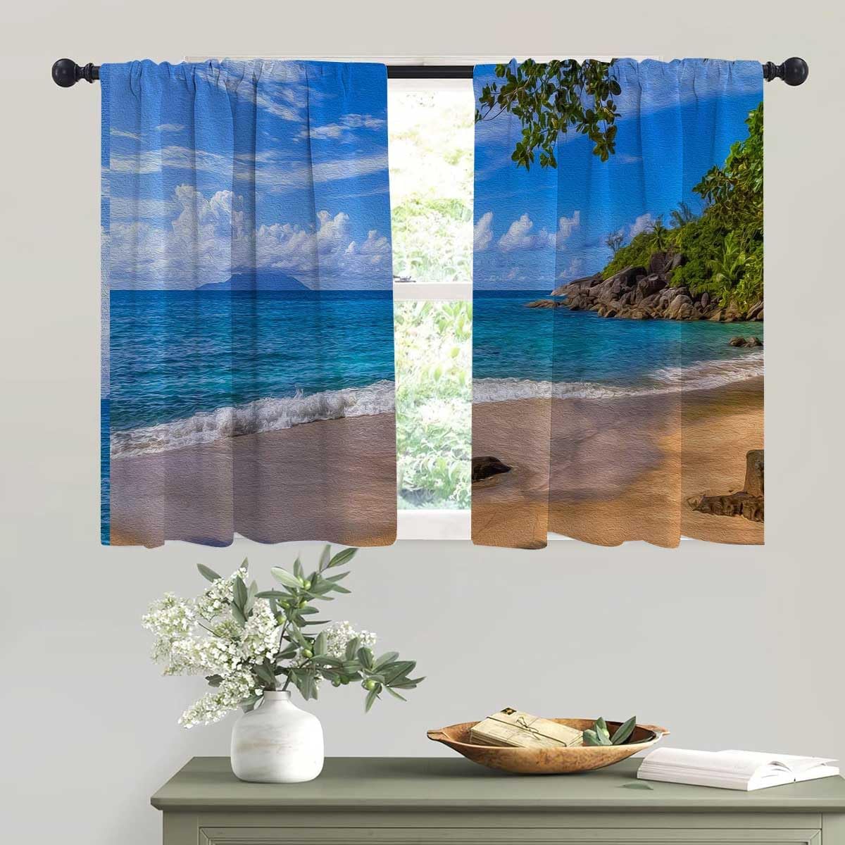 Amazon.com: Beach View Garage Window Coverings Coast Blackout Curtins ...