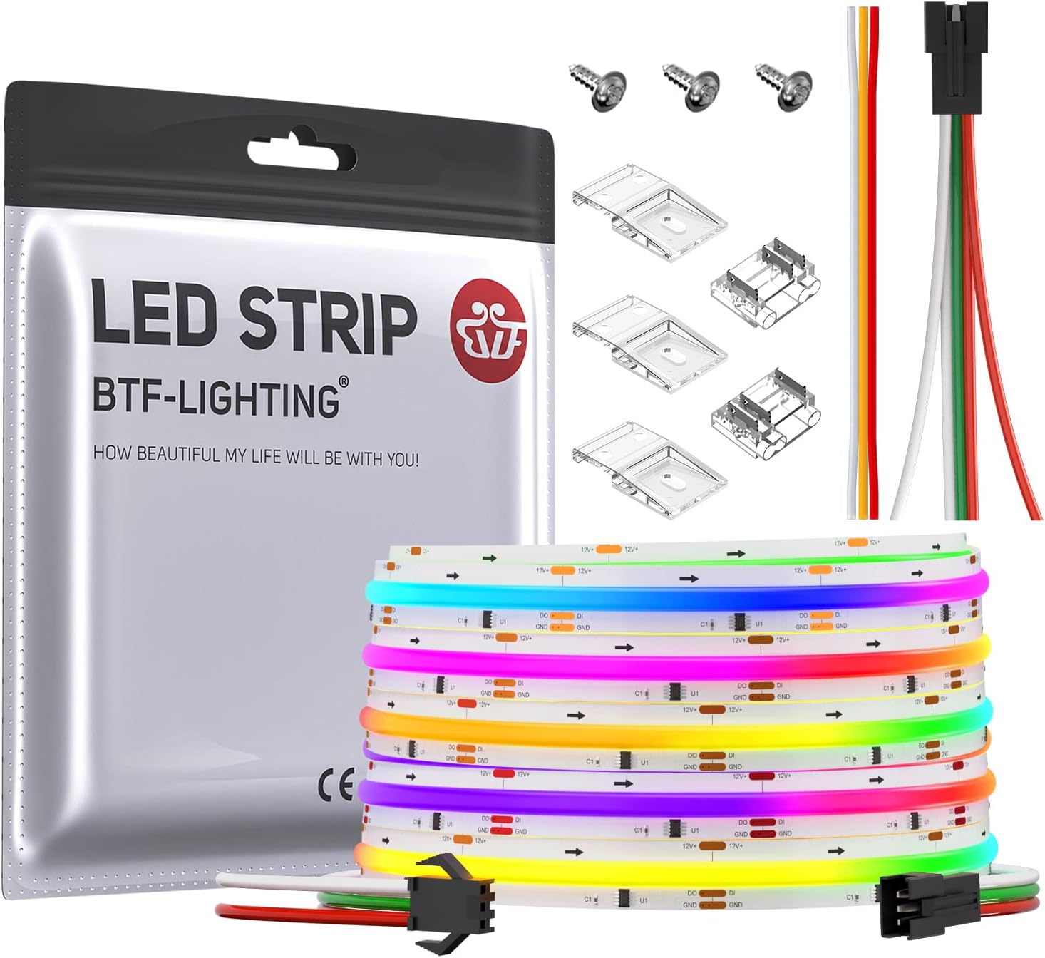 BTF-LIGHTING FCOB SPI RGB Flexible High Density LED Strip COB WS2811 IC ...