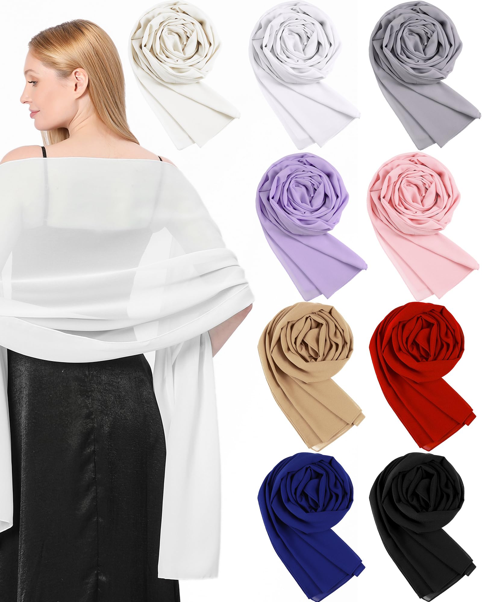 Bonuci 9 Pack Chiffon Shawls and Wraps for Evening Dresses Wedding Soft ...