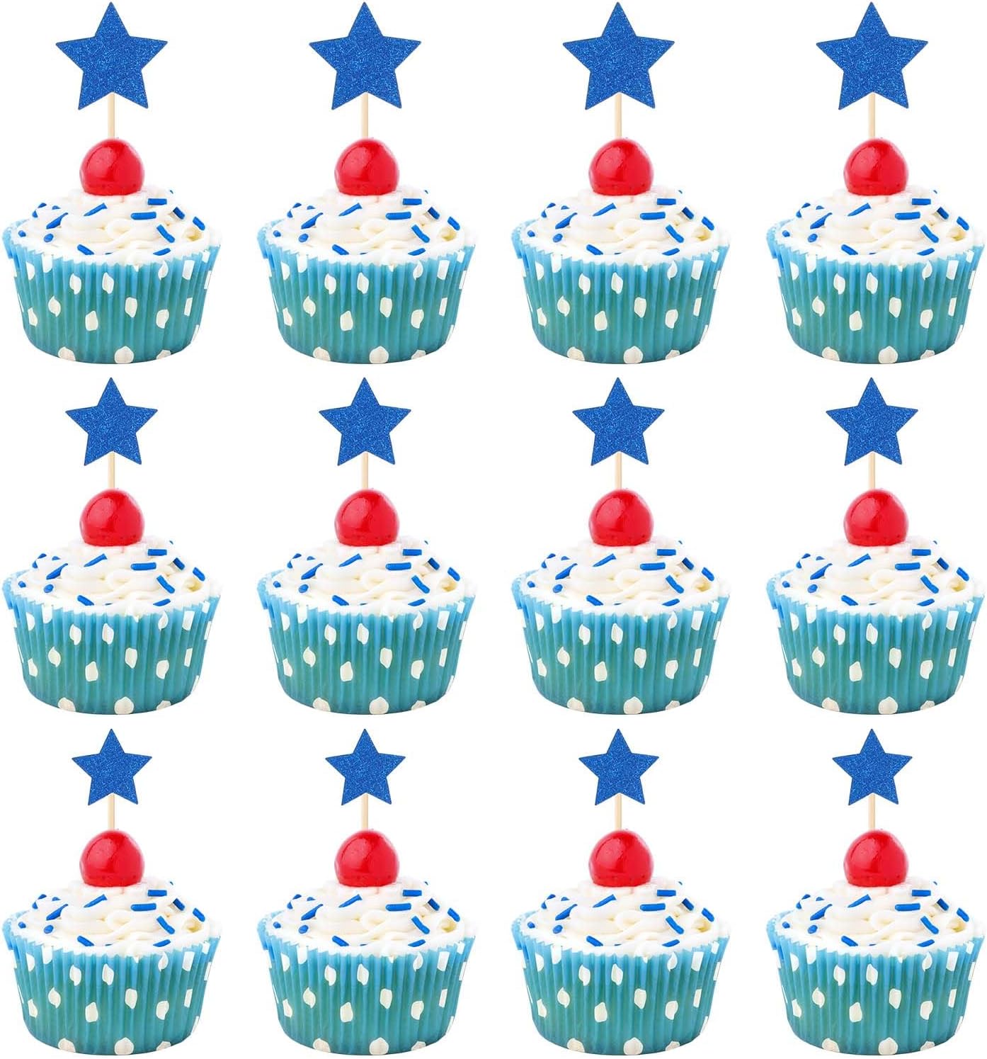 Amazon.com: Thinp 30 Pcs Deep Blue Star Cupcake Toppers,Cupcake Picks ...