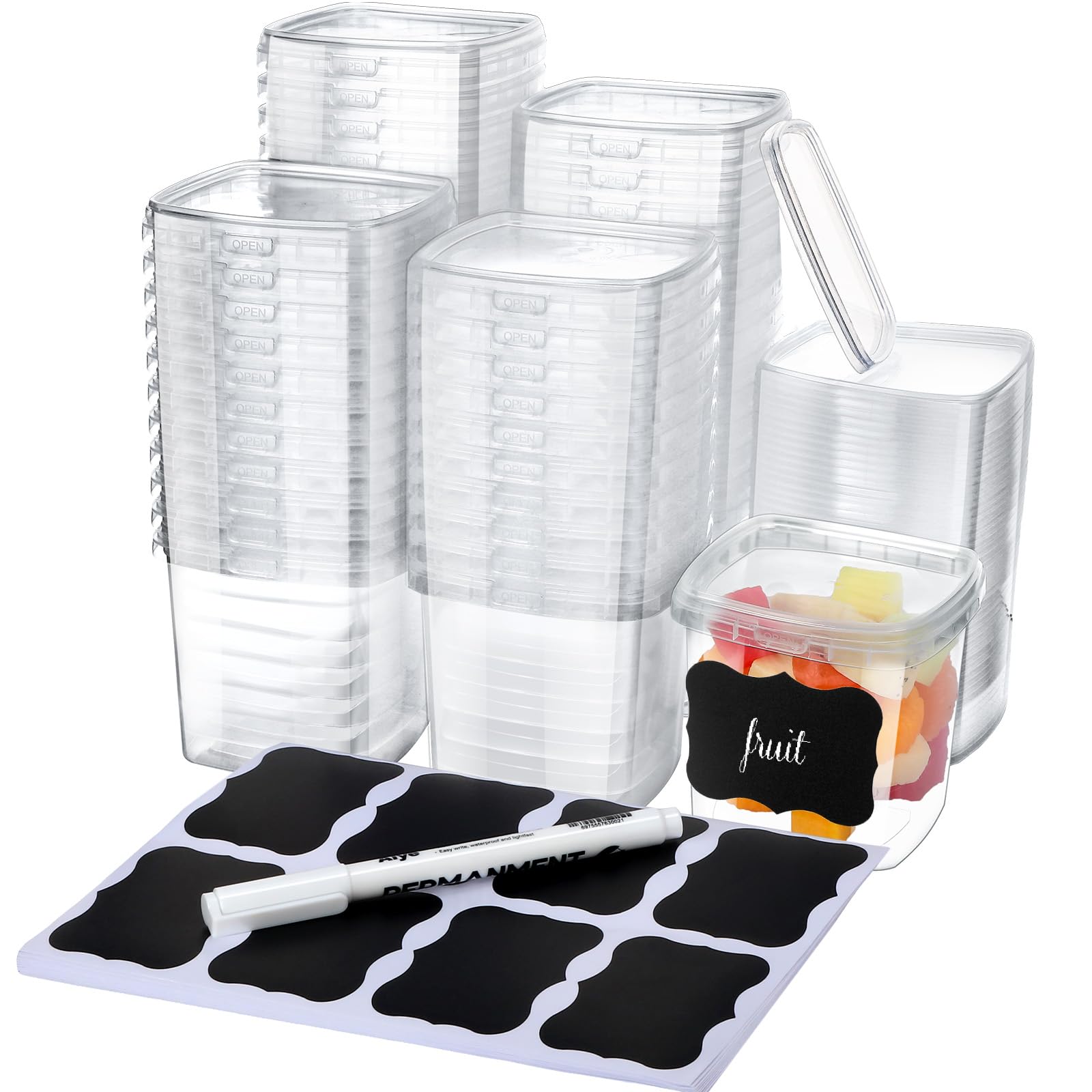 Jinei 50 Pcs Plastic Deli Containers with Lids Clear Square Food ...