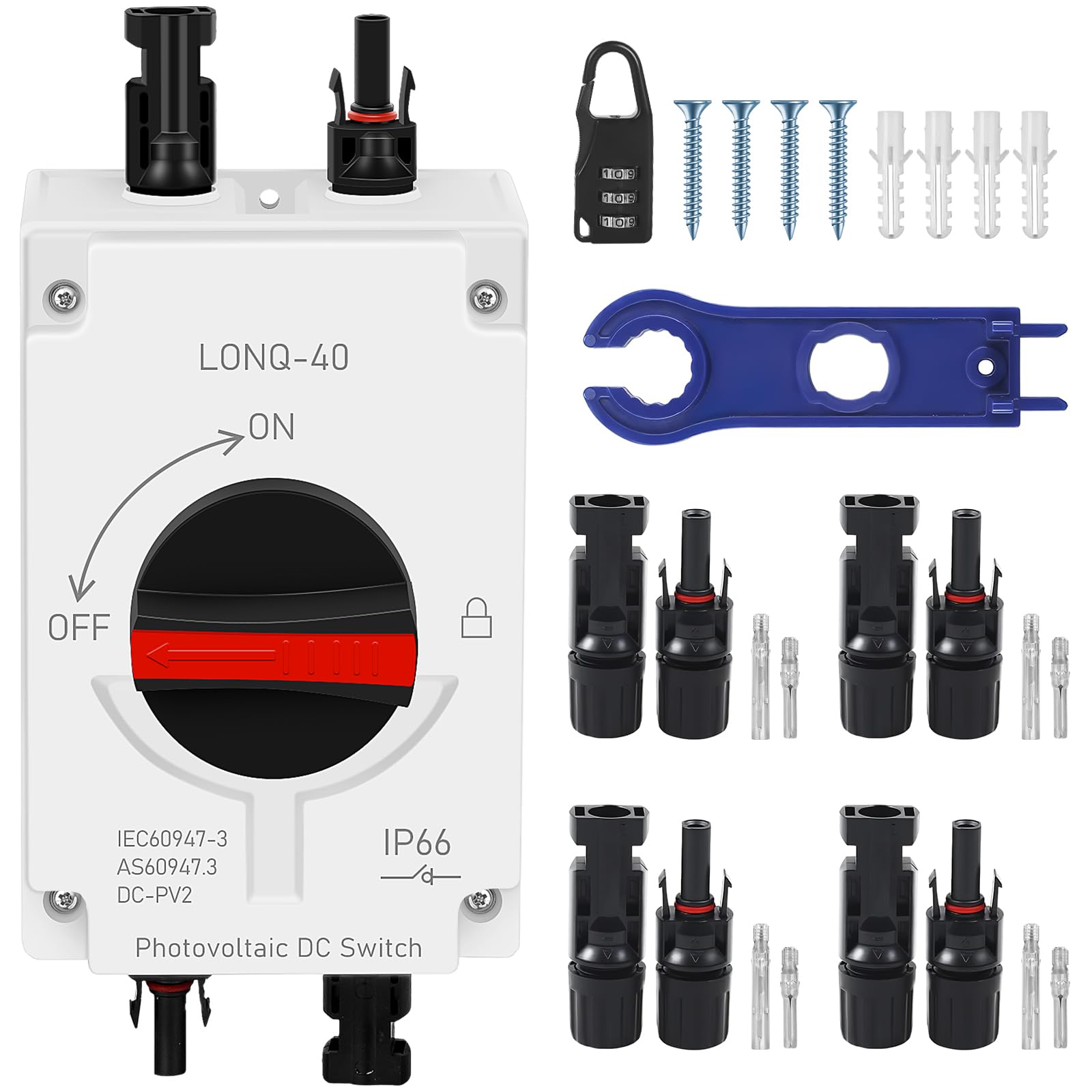 Buy Hebaogugu Solar Panel Disconnect Switch, DC1000V32A Outdoor IP66 ...