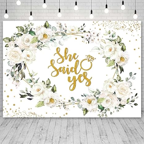 Amazon.com : SENDY 7x5ft She Said Yes Backdrop White Floral Bridal ...