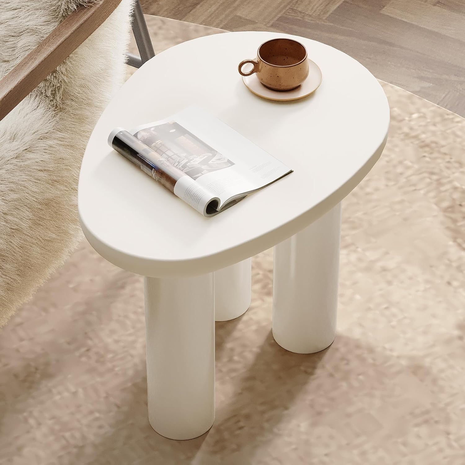 Amazon.com: Guyii Cream White End Table, Egg-Shaped Side Table, Modern ...
