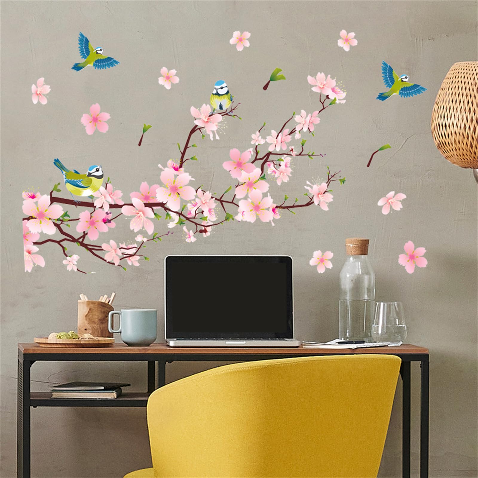 Amazon.co.jp: Condessacity 桜の花 ウォールステッカー 春 ピンク 桃の花 ウォールシール 絵画風 鳥 壁ウォールステッカー おしゃれ 女の子 リビングルーム 入り口 ...