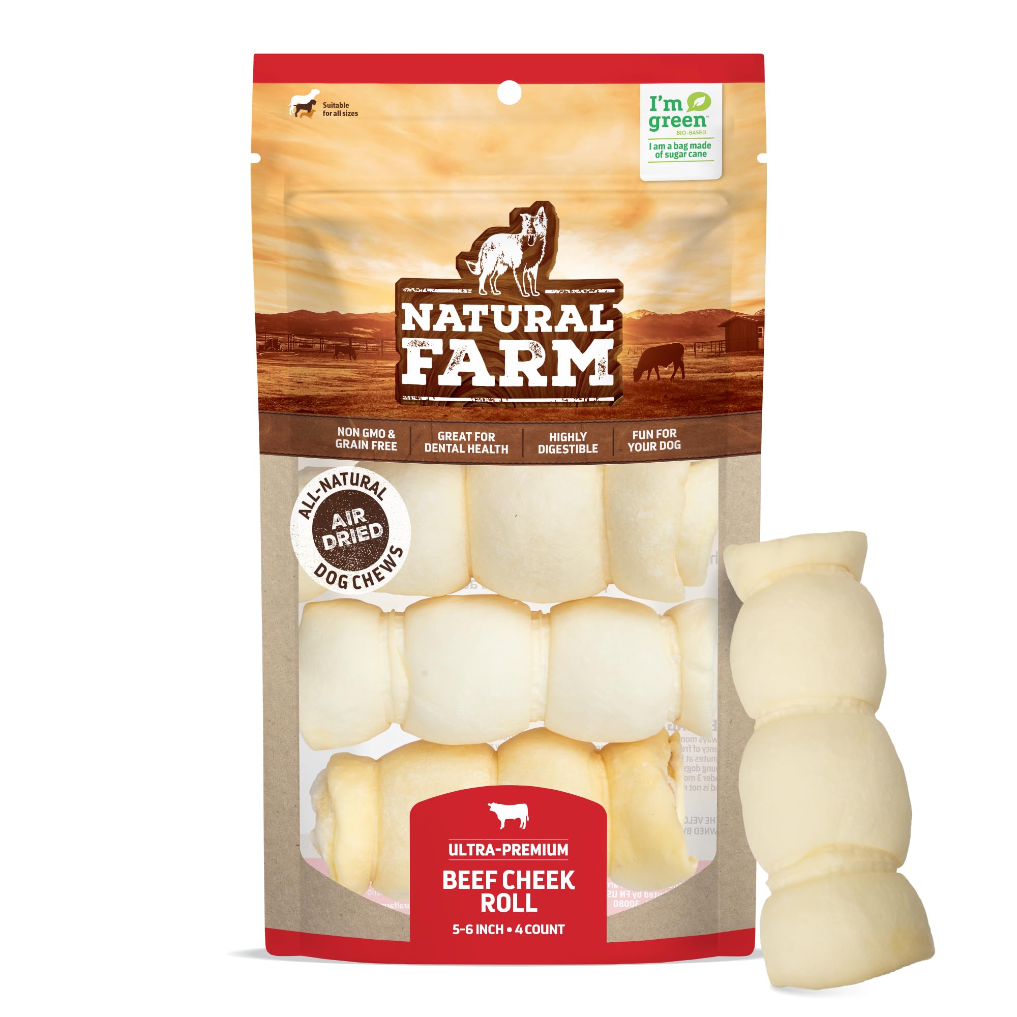 Amazon.com : Natural Farm Beef Cheek Rolls, 5-6 Inch (4 Pack), Safe ...