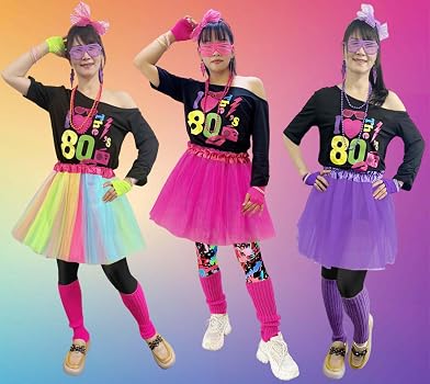 Girls Neon Outfit 80s Costume Set For Girls - + Accessories (6-Piece ...