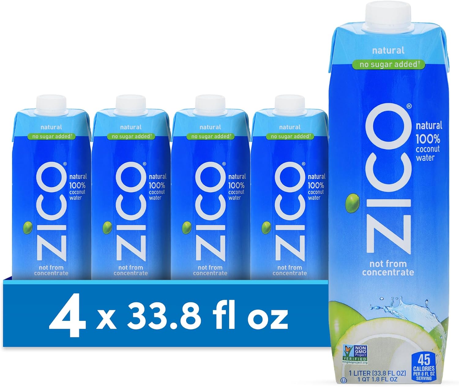Amazon.com : ZICO 100% Coconut Water Drink, 1 Litre Carton - 4 Pack, Natural Flavored - No Sugar ...