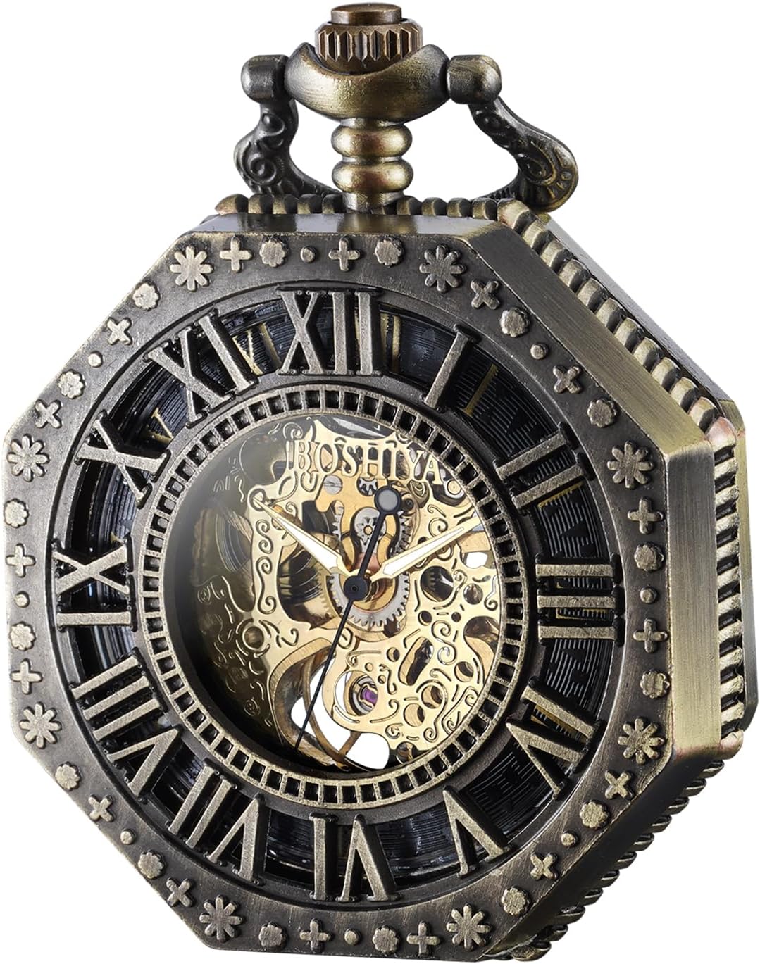 BOSHIYA Mechanical Pocket Watch Luminous Steampunk Vintage Pocket Watch ...